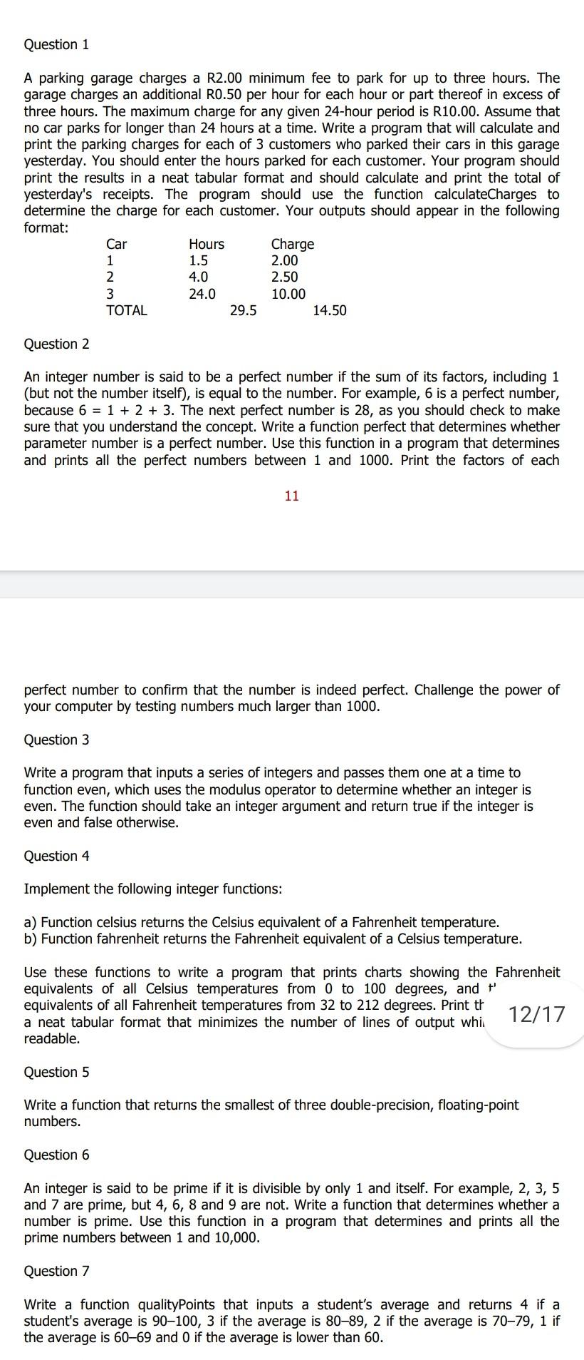 Solved Question 1 A parking garage charges a R2.00 minimum | Chegg.com