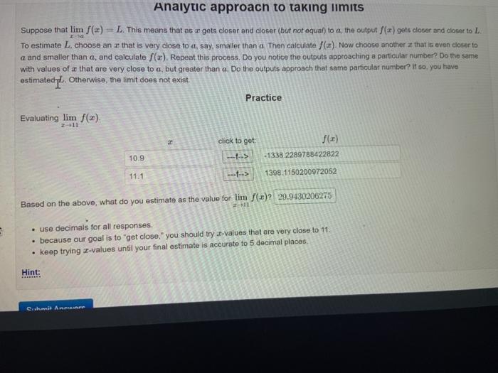 Solved Analytic approach to taking limits Suppose that lim | Chegg.com