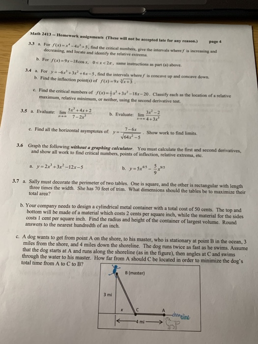 Solved Math 2413 - Homework assignments (These will not be | Chegg.com