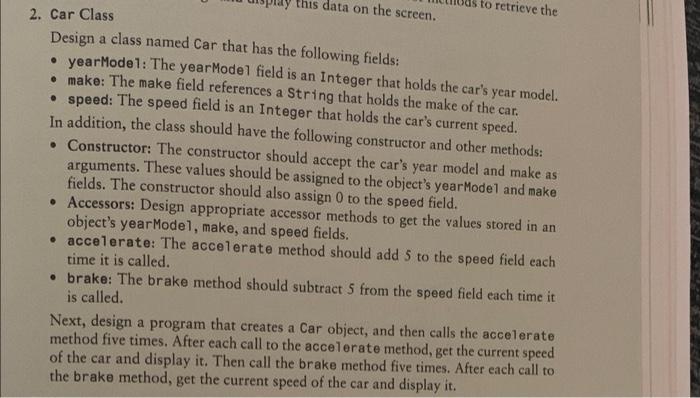 Solved this data on the screen. to retrieve the 2. Car Class | Chegg.com