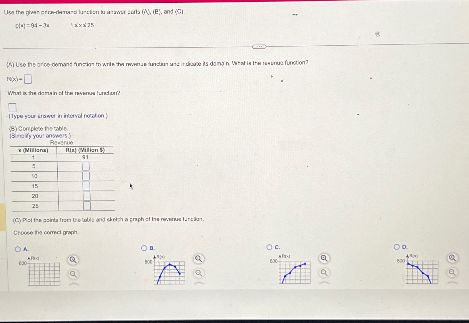 Solved Use the given price-demand function to answer parts | Chegg.com