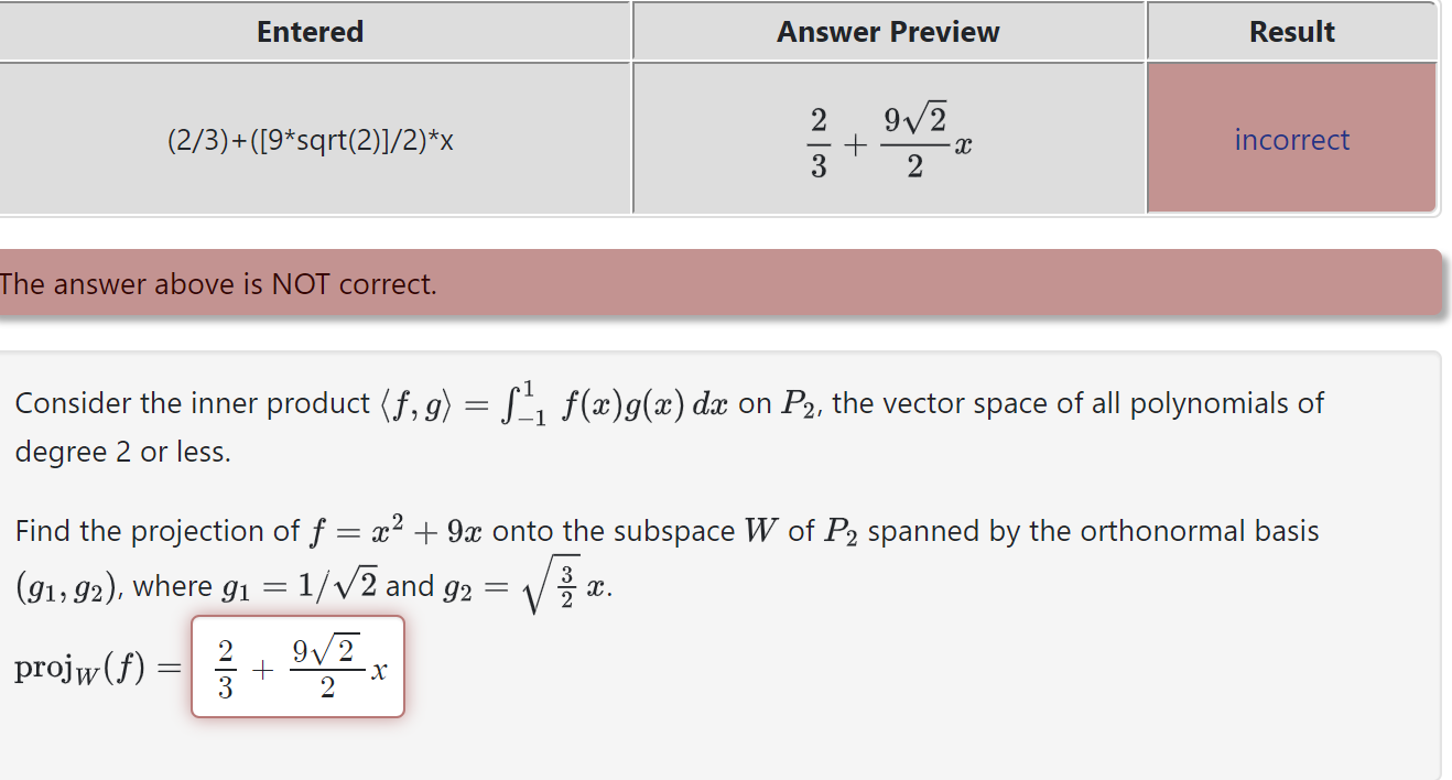 Solved Consider the inner product (:f,g:)=∫-11f(x)g(x)dx ﻿on | Chegg.com
