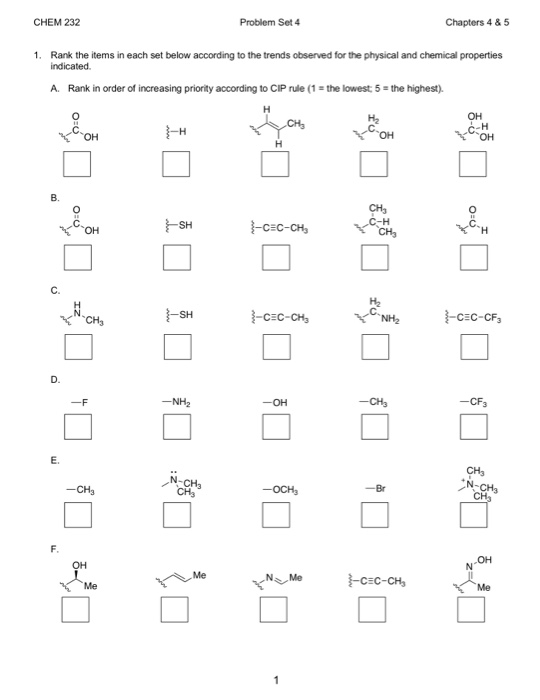 Solved CHEM 232 Problem Set 4 Chapters 485 1. Rank the items | Chegg.com