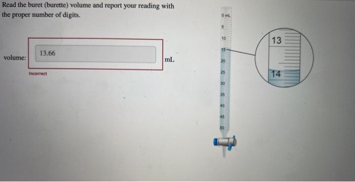 Solved Read the buret (burette) volume and report your | Chegg.com