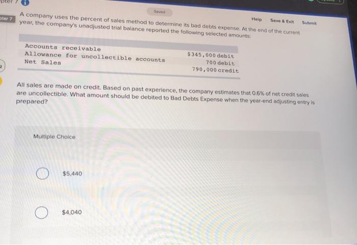 Solved saved Help Save & Exit Submit A company uses the | Chegg.com