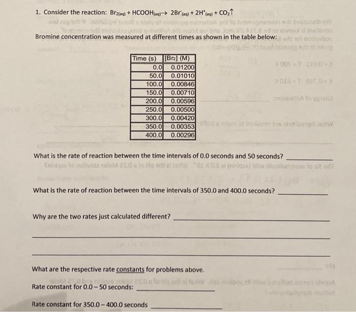 Solved 1. Consider the reaction: Br2(aq) + HCOOH(aq)→ 2Br | Chegg.com
