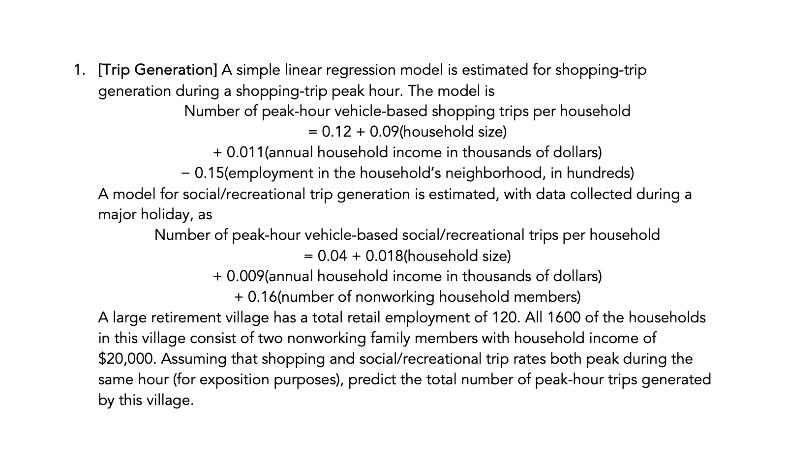 Solved [Trip Generation] ﻿A simple linear regression model | Chegg.com
