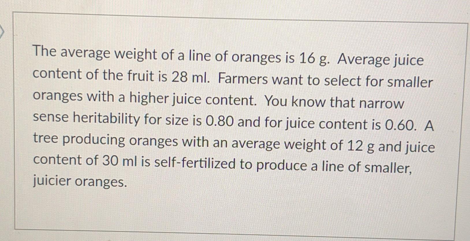 Solved The average weight of a line of oranges is 16 g. | Chegg.com