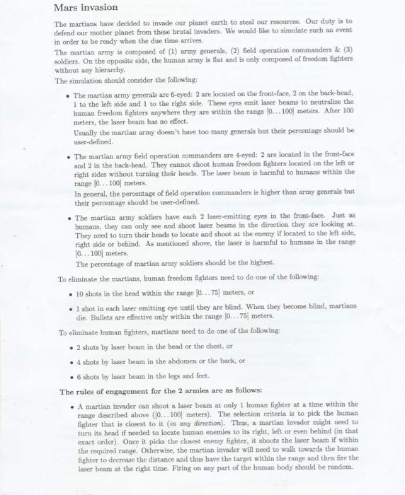 Mars invasion The martians have decided to invade our | Chegg.com