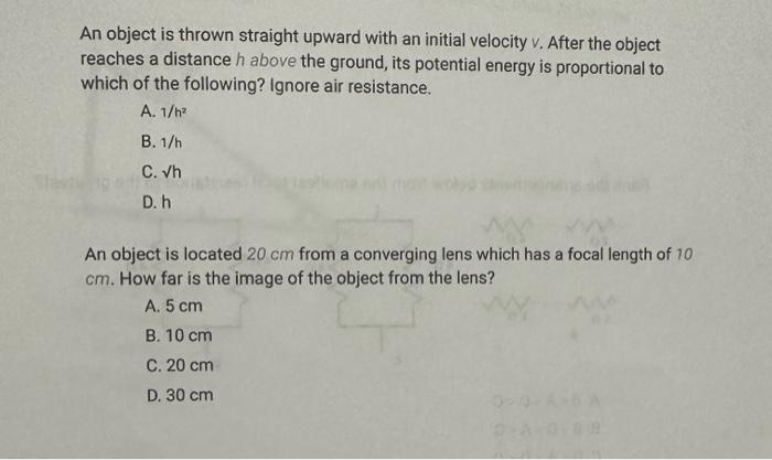 Solved An object is thrown straight upward with an initial | Chegg.com