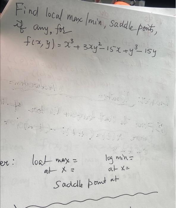 Solved Find local max /min, saddle poits, if any, for | Chegg.com