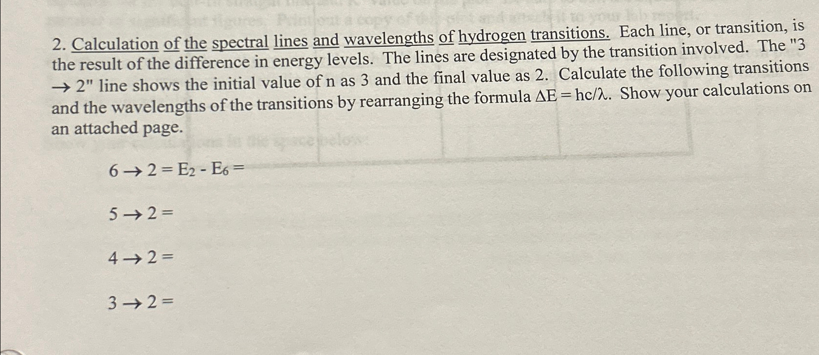 Solved Calculation of the spectral lines and wavelengths of | Chegg.com