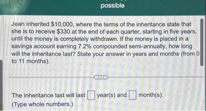 Solved Jean inherited $10,000, where the terms of the | Chegg.com