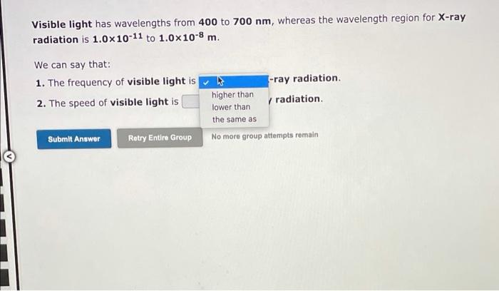 Solved Visible light has wavelengths from 400 to 700 nm, | Chegg.com