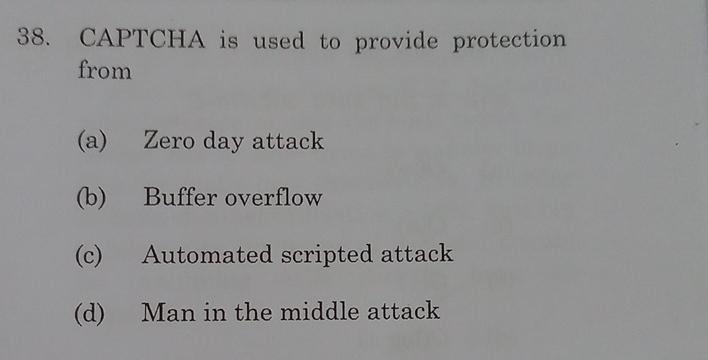 Solved CAPTCHA is used to provide protection from(a) ﻿Zero | Chegg.com
