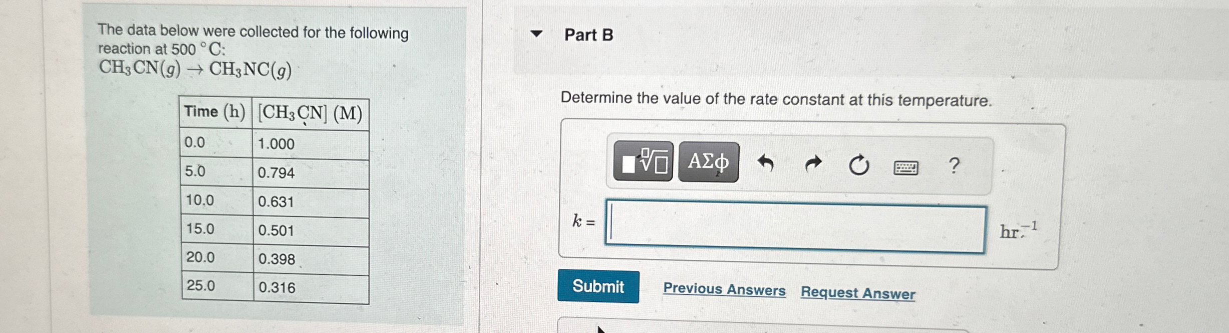 Solved The data below were collected for the following | Chegg.com