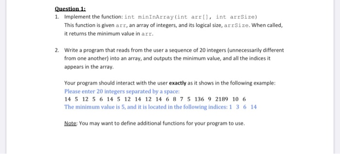Solved Question 1: 1. Implement the function: int | Chegg.com