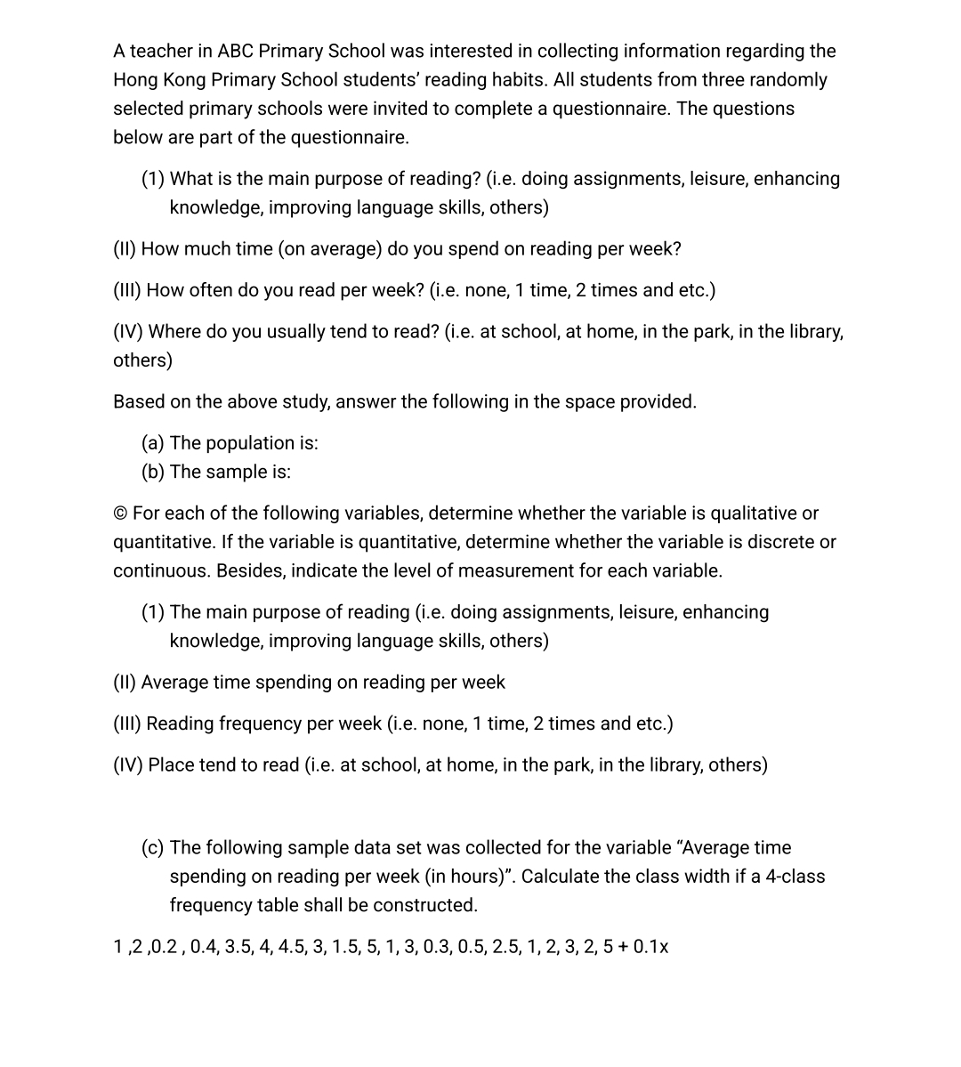 Solved A teacher in ABC Primary School was interested in | Chegg.com