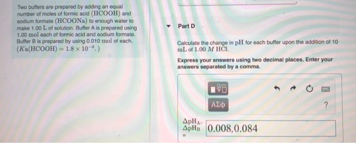 Solved Two buffers are prepared by adding an equal number of | Chegg.com