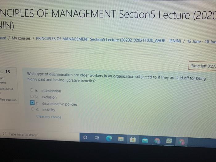 Solved NCIPLES OF MANAGEMENT Section5 Lecture (202C VIN) | Chegg.com