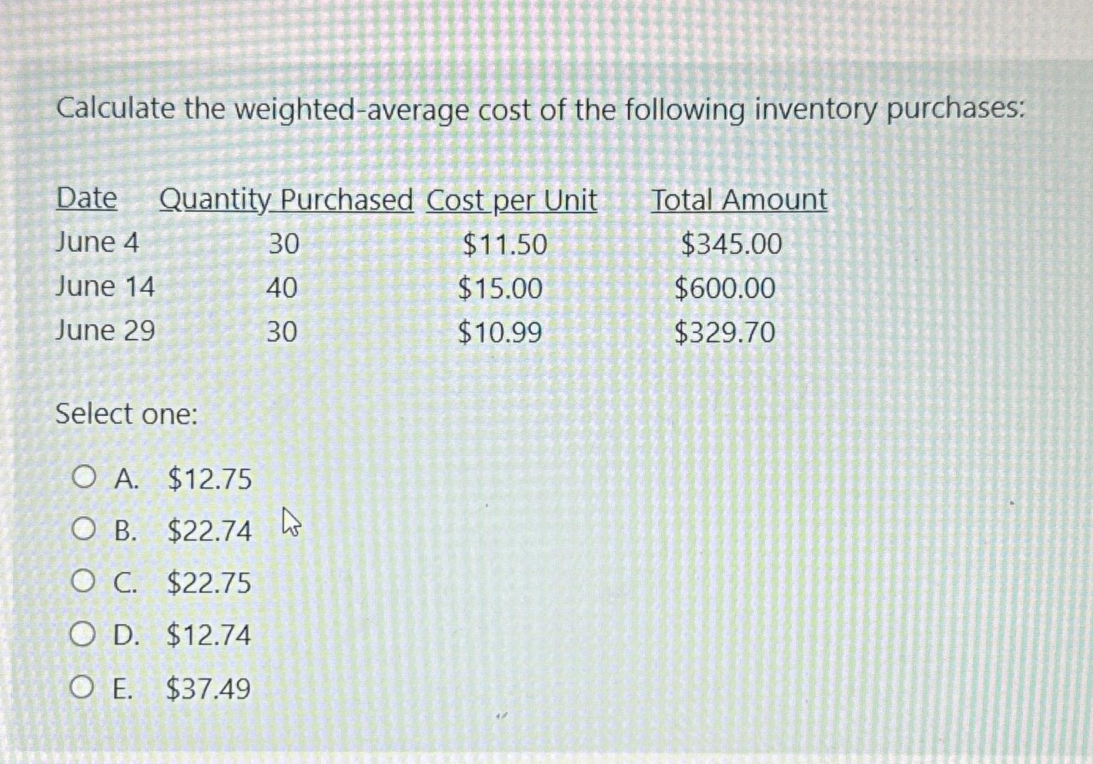 Solved Calculate the weighted-average cost of the following | Chegg.com