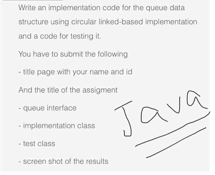 Solved Write an implementation code for the queue data | Chegg.com