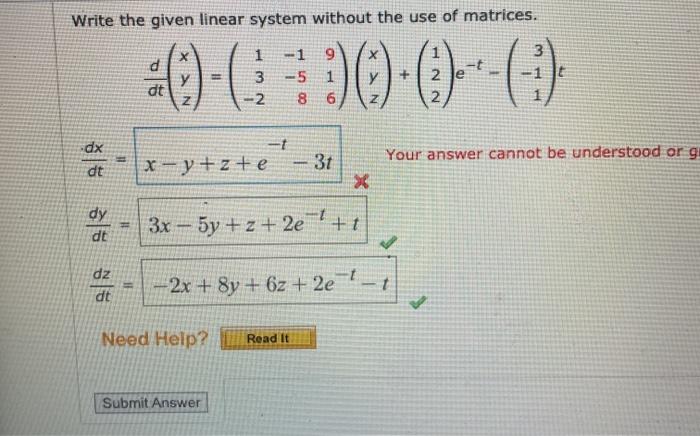 Solved Write the given linear system without the use of | Chegg.com