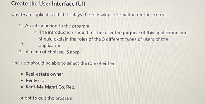 Solved Create the User Interface (UI) Create an application | Chegg.com