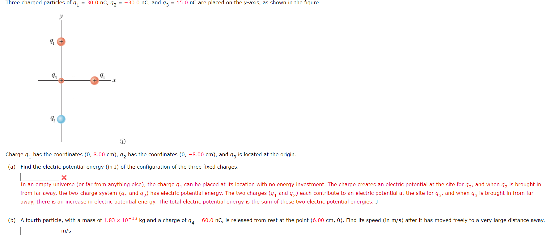 Solved Three charged particles of q1=30.0nC,q2=-30.0nC, ﻿and | Chegg.com