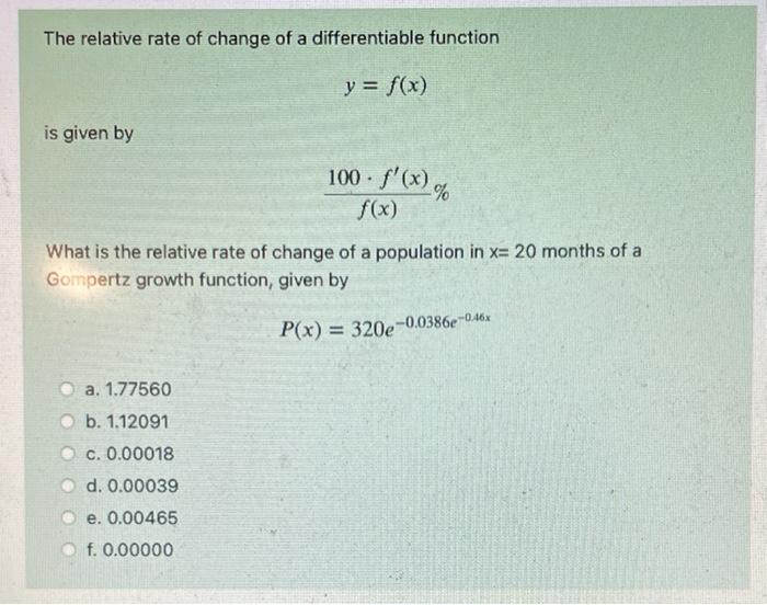 Solved The relative rate of change of a differentiable | Chegg.com