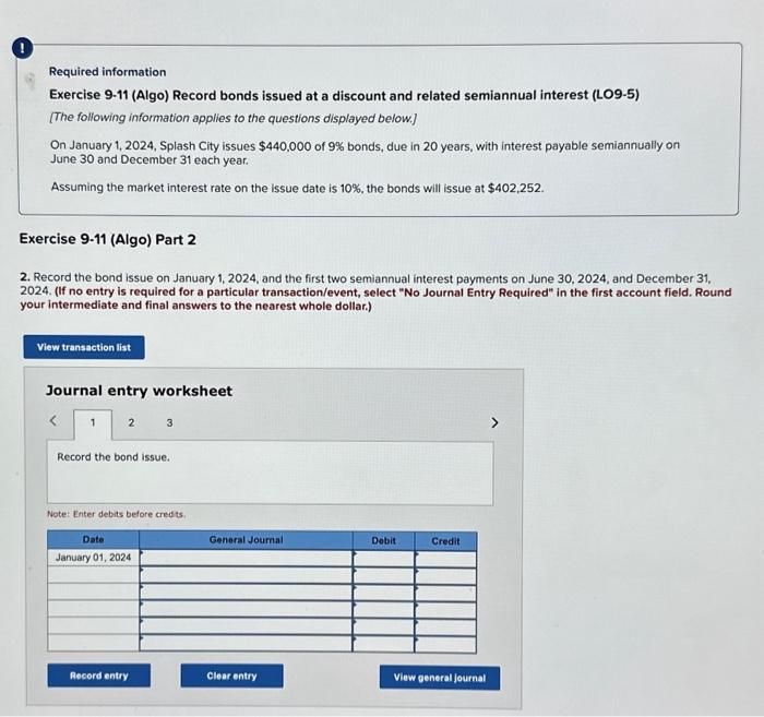 Solved Required information Exercise 9-11 (Algo) Record | Chegg.com