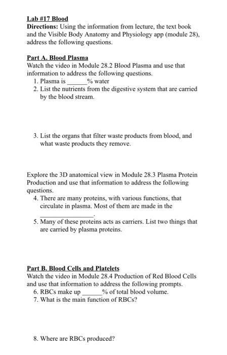 Solved Lab #17 Blood Directions: Using the information from | Chegg.com