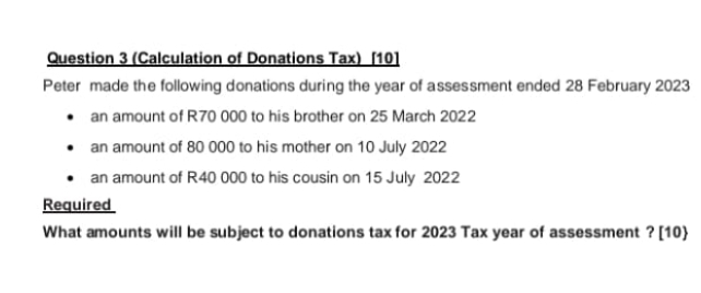 Solved Question 3 (Calculation of Donations Tax) [10]Peter | Chegg.com