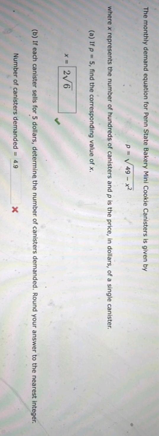 Solved The monthly demand equation for Penn State Bakery | Chegg.com