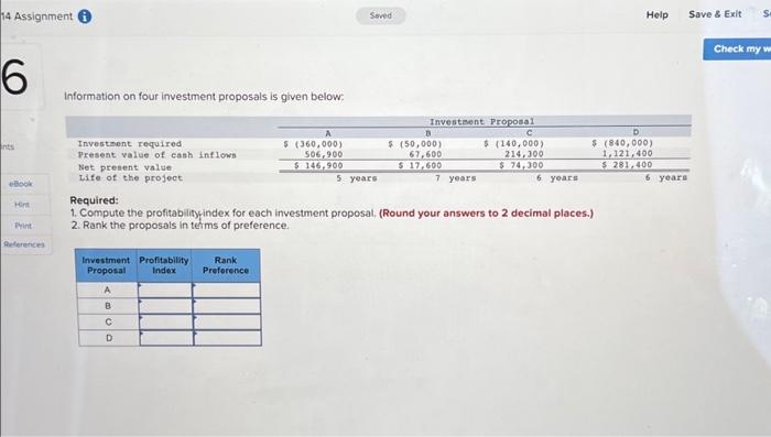 Solved 14 Assignment 6 ints eBook Hint Print References | Chegg.com