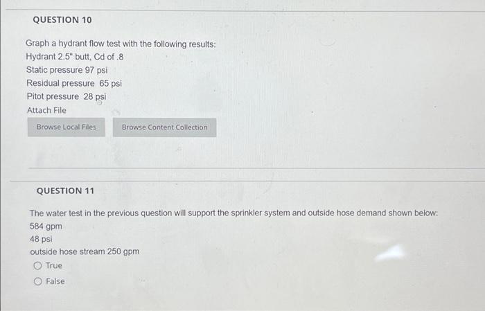 Solved QUESTION 10 Graph a hydrant flow test with the | Chegg.com