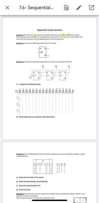 Solved Х 7.6-Sequential... Sequential circuits exercises | Chegg.com