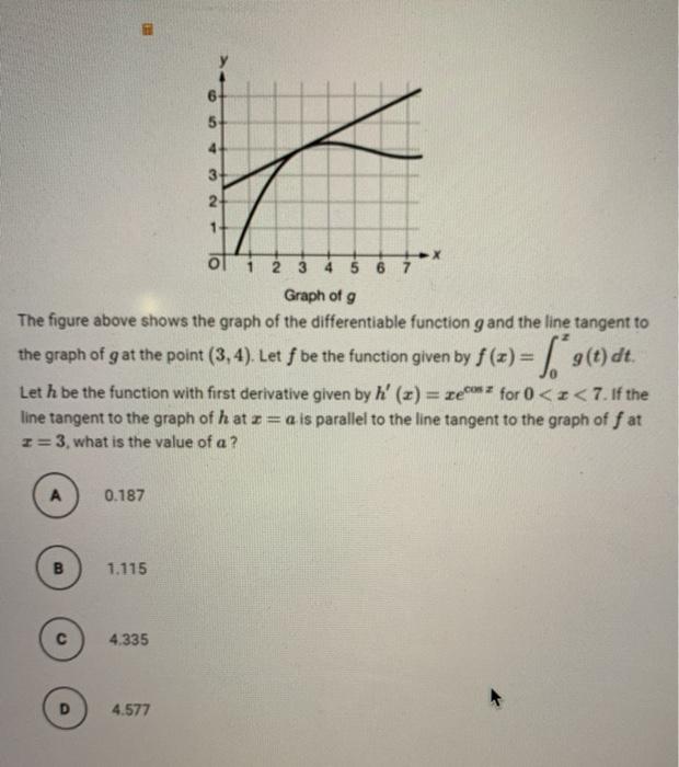 Solved 5 C NG o 1 2 3 5 6 Graph of g The figure above shows | Chegg.com