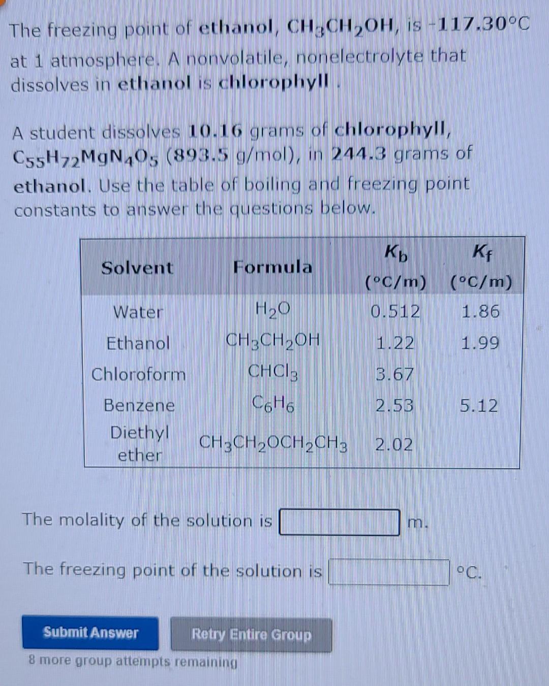 Solved The freezing point of ethanol, CH CH,OH, is +117.30°C | Chegg.com
