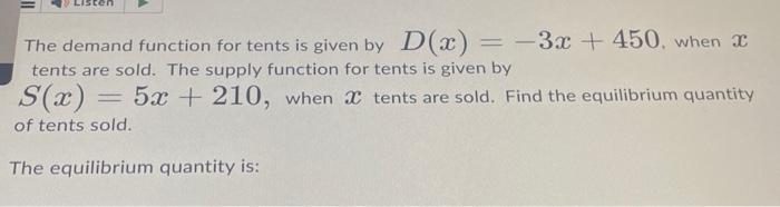 Solved The demand function for tents is given by | Chegg.com