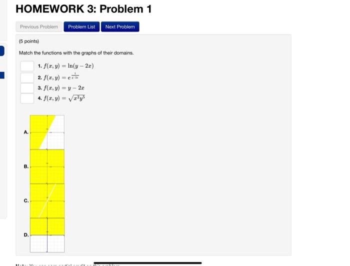 Match the functions with the graphs of their domains. | Chegg.com