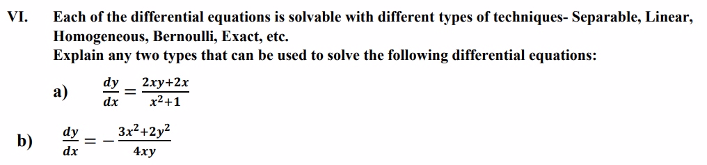 Solved VI. ﻿Each of the differential equations is solvable | Chegg.com