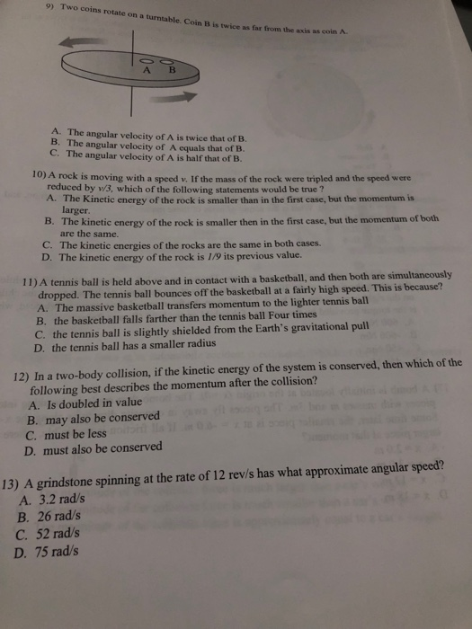 Solved 9) Two coins rotate on a turntable Coin s far from | Chegg.com
