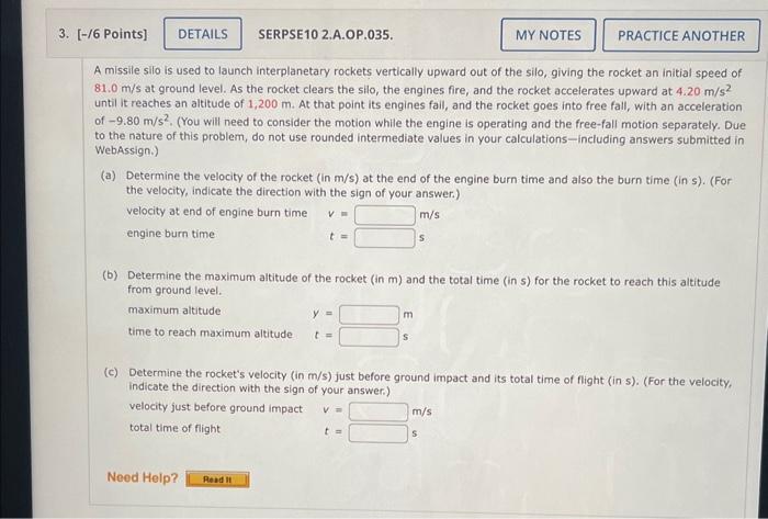 Solved A missile silo is used to launch interplanetary | Chegg.com