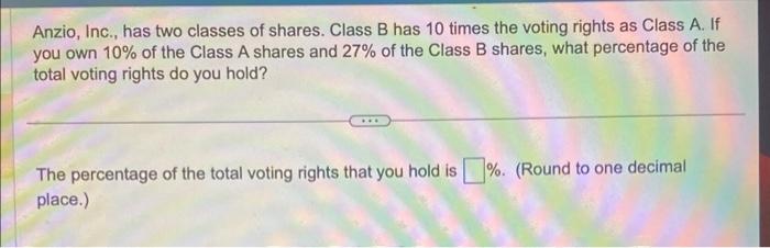 Solved Anzio, Inc., has two classes of shares. Class B has | Chegg.com
