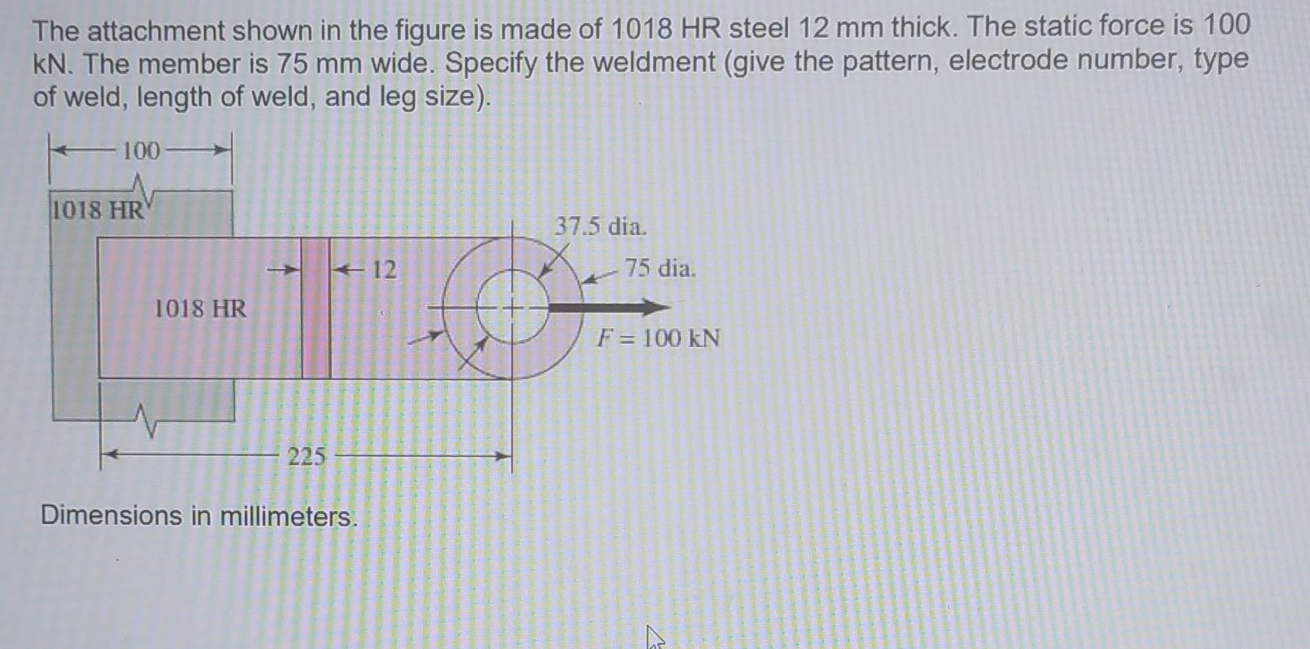 Solved The attachment shown in the figure is made of 1018HR | Chegg.com