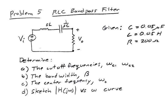 Solved Problem 5 RLC Bandpass Filter Given: | Chegg.com