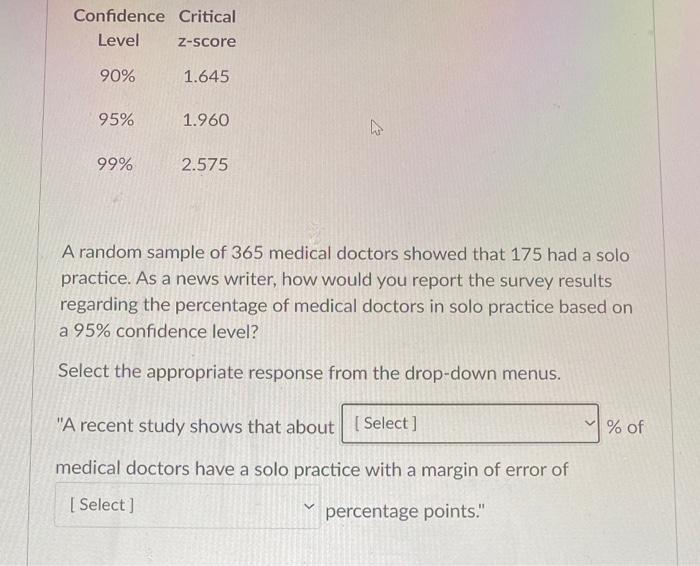 Solved Confidence Critical Level Z-score 90% 1.645 95% 1.960 | Chegg.com