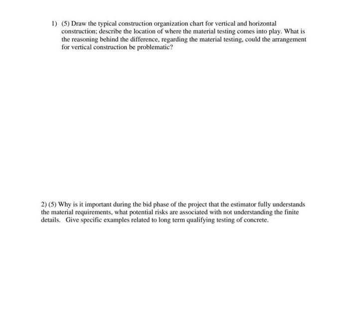 Solved 1) (5) Draw the typical construction organization | Chegg.com