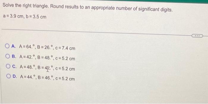 Solved Solve the right triangle. Round results to an | Chegg.com